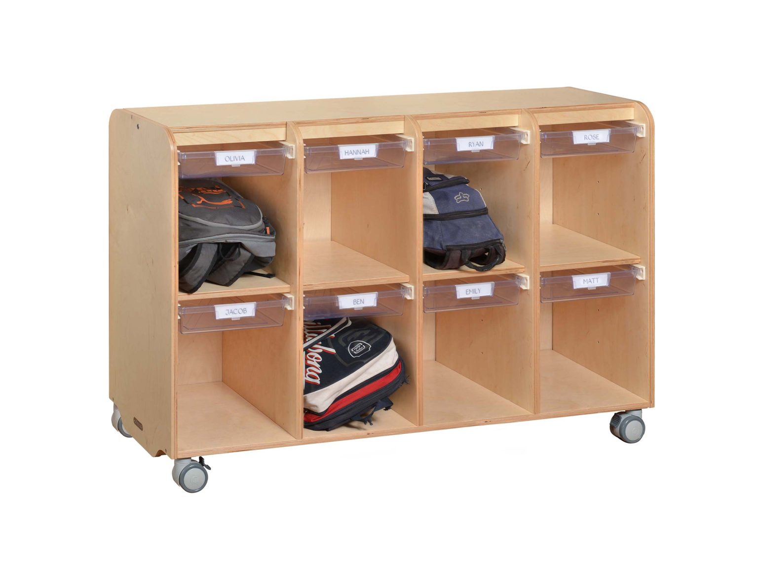 Mobile Cubby Lockers Four Bay with Tote-Tray Runners - Learning Spaces ...