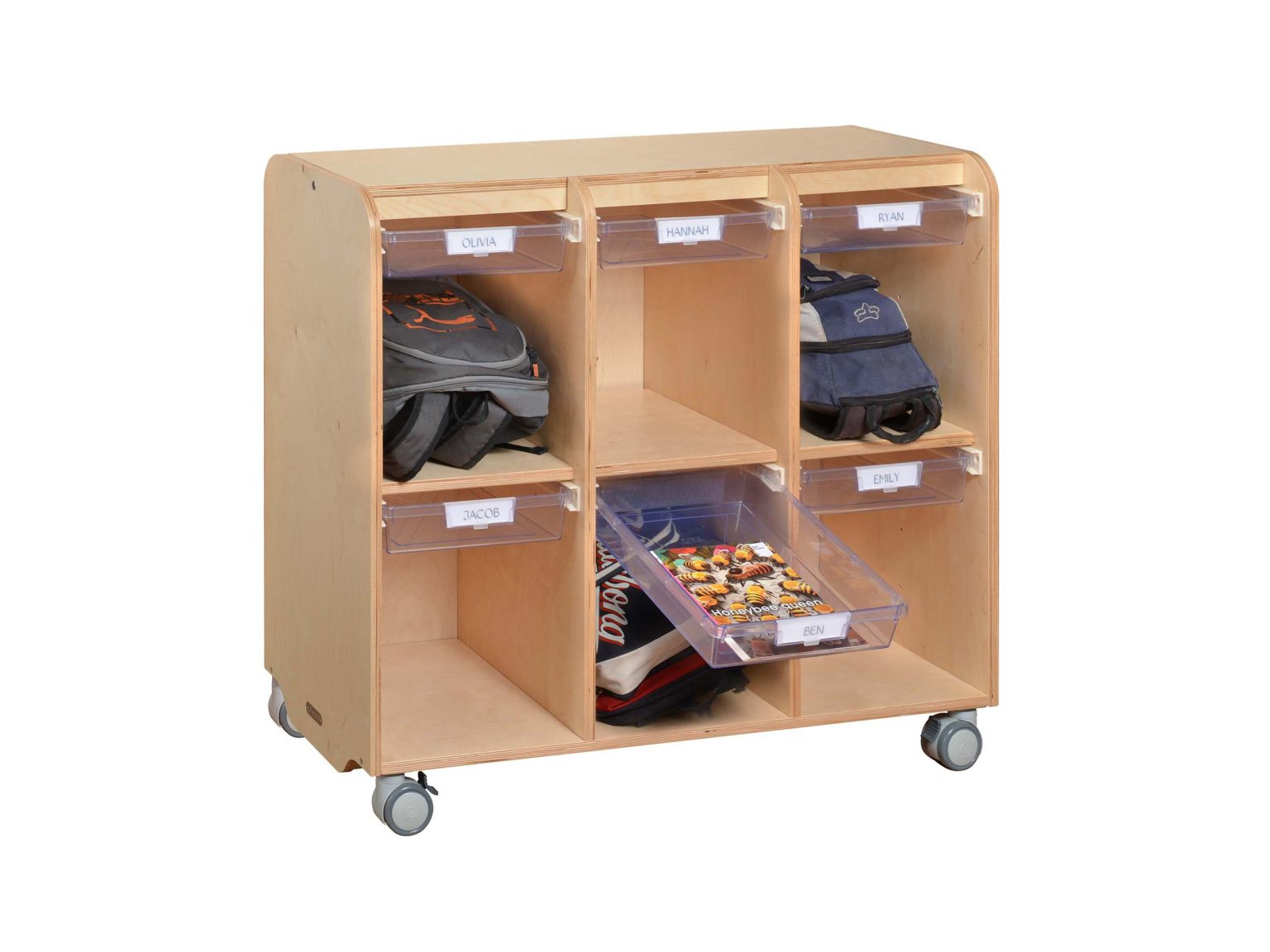 Mobile Cubby Lockers Three Bay with Tote-Tray Runners - Learning Spaces ...